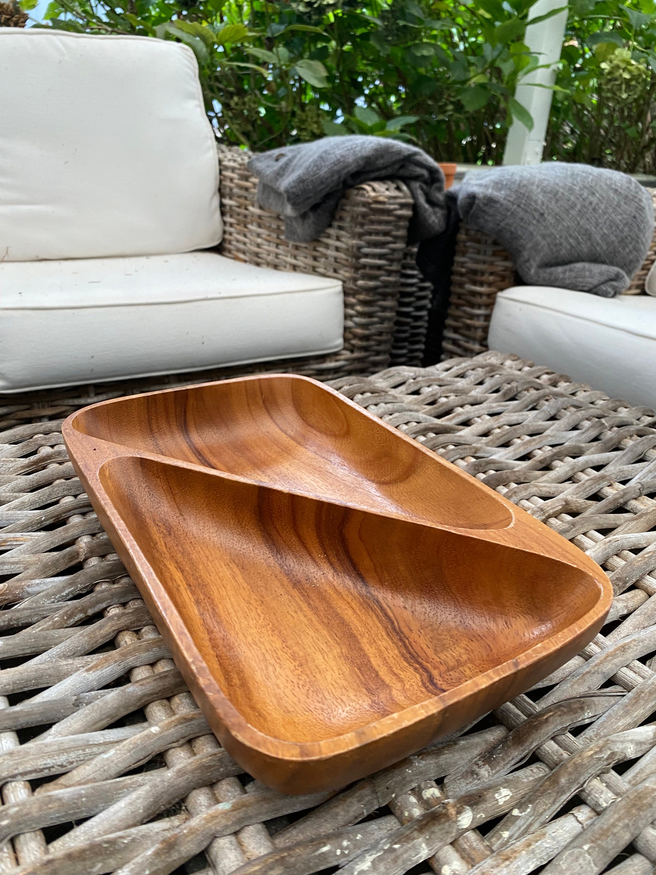 Artisanal Monkey Pod Wood Serving Tray | Dual-section | Handcrafted ...