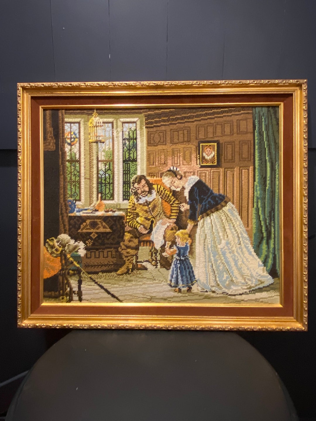 Renaissance Family Scene | Gobelin Stitch Needlepoint | Vintage Artwork ...