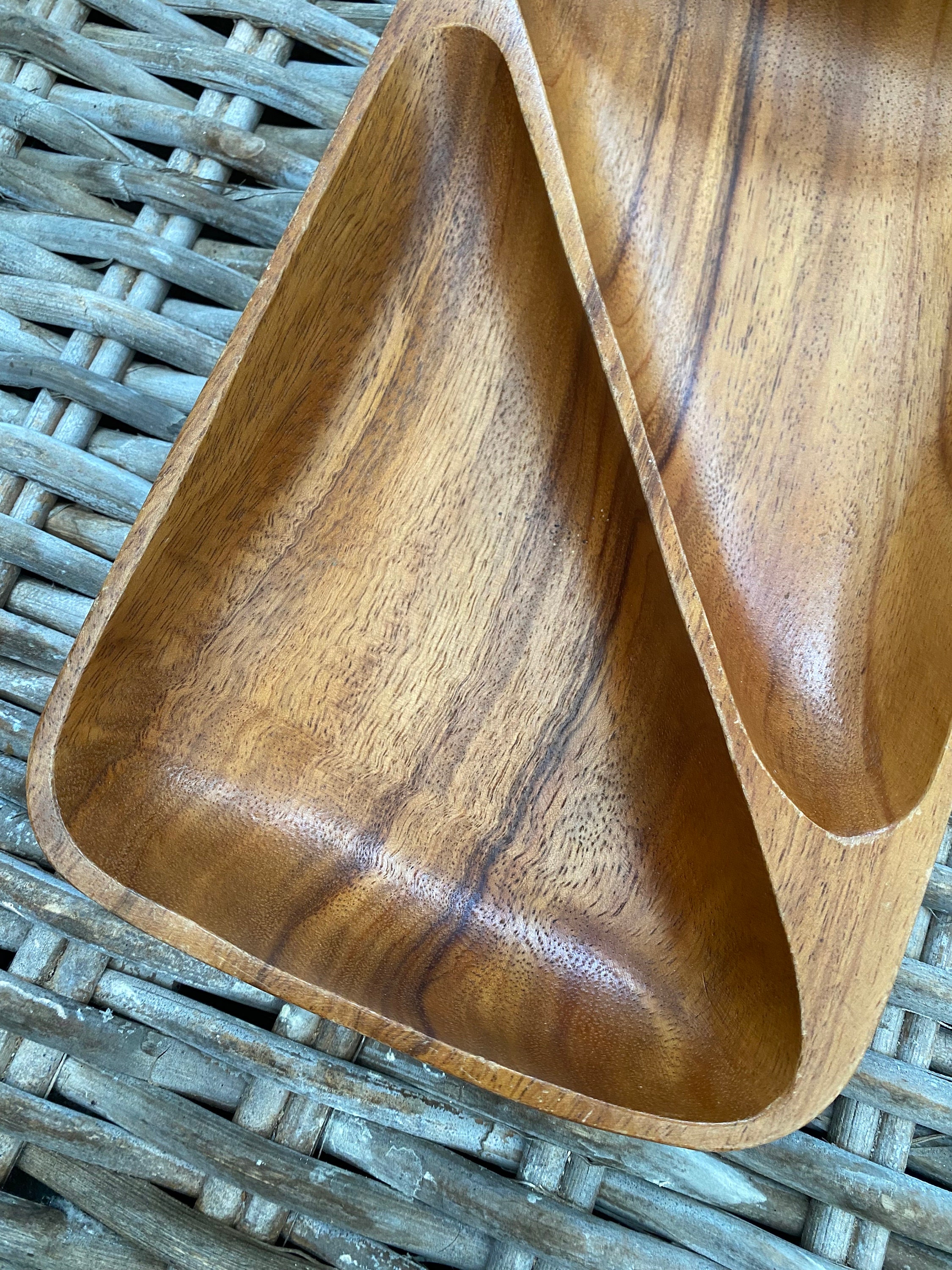 Artisanal Monkey Pod Wood Serving Tray | Dual-section | Handcrafted ...