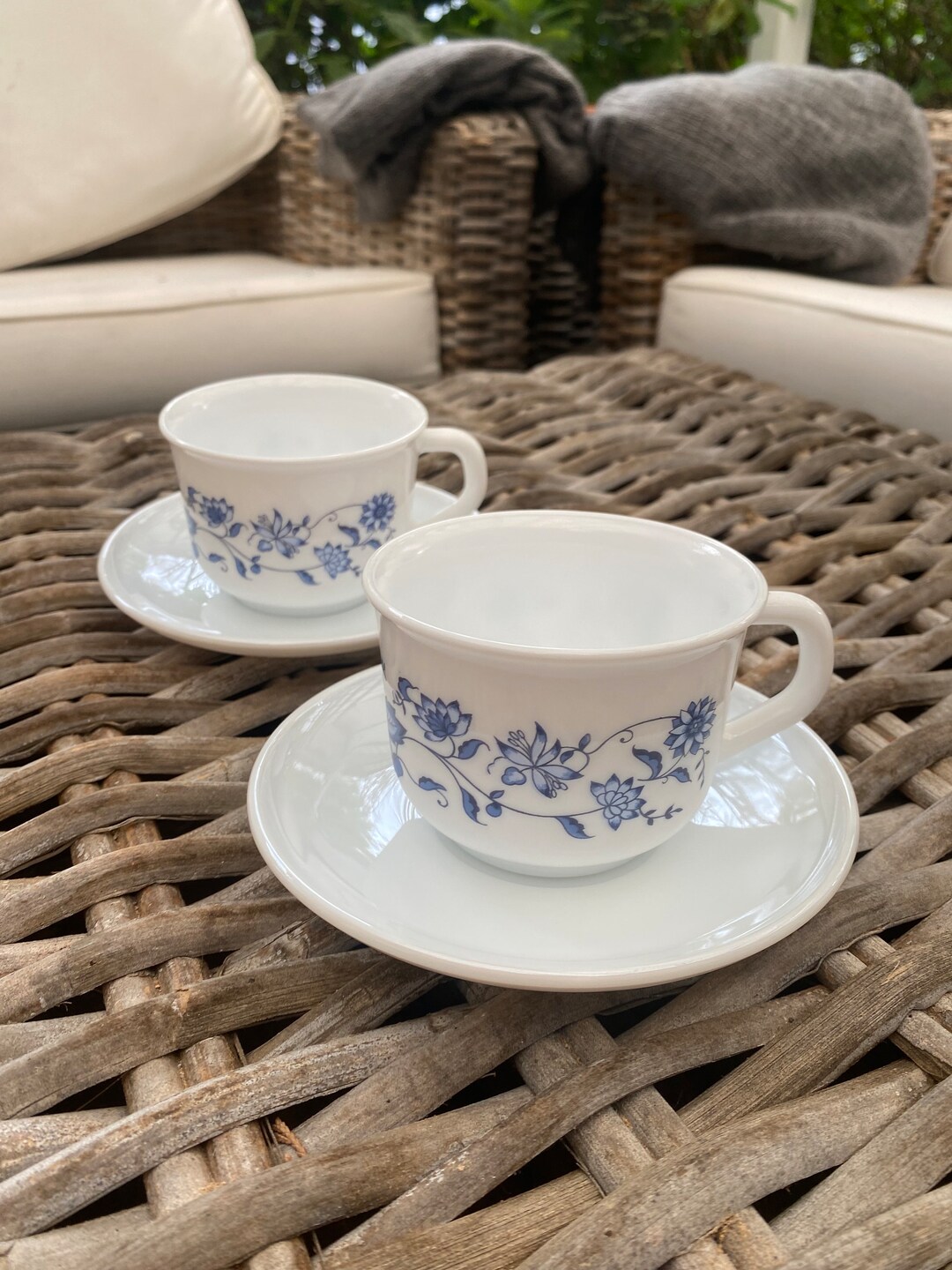 Arcopal Blue Onion Design | Cups and Saucers | Set of Two | 1970 ...
