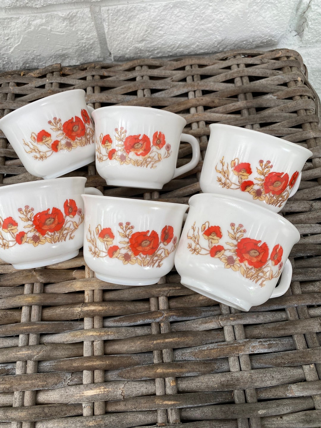 Arcopal Floral Design Cups| Poppy Design | 1980's Vintage Set of 6 | 1 ...