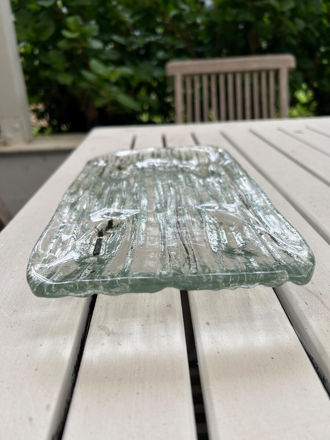 Footed Glass Tray | Bark Textured Glass | Oiva Toikka for Iittala | Mid ...