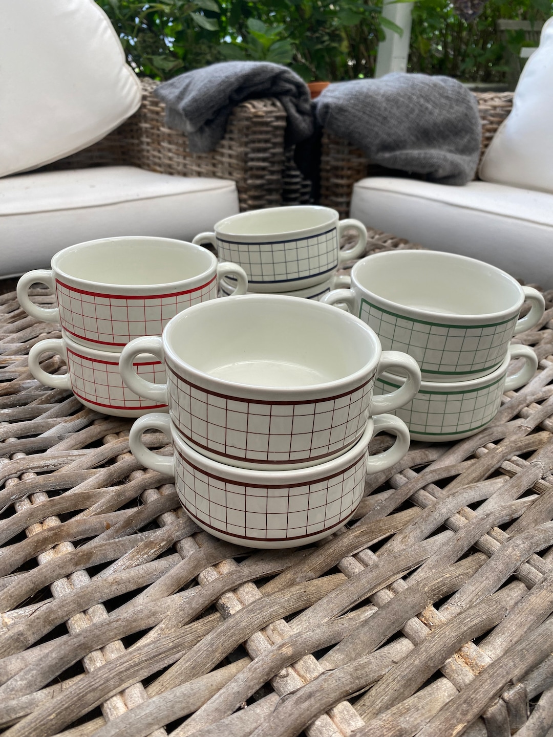 Vintage Grid Pattern Soup Mugs | Made in Korea | Sets of 2 in Assorted ...
