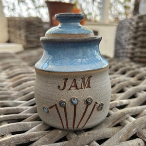 Handmade Pottery Jam Pot | Vintage 1987 | Signed by Artist | Blue and ...