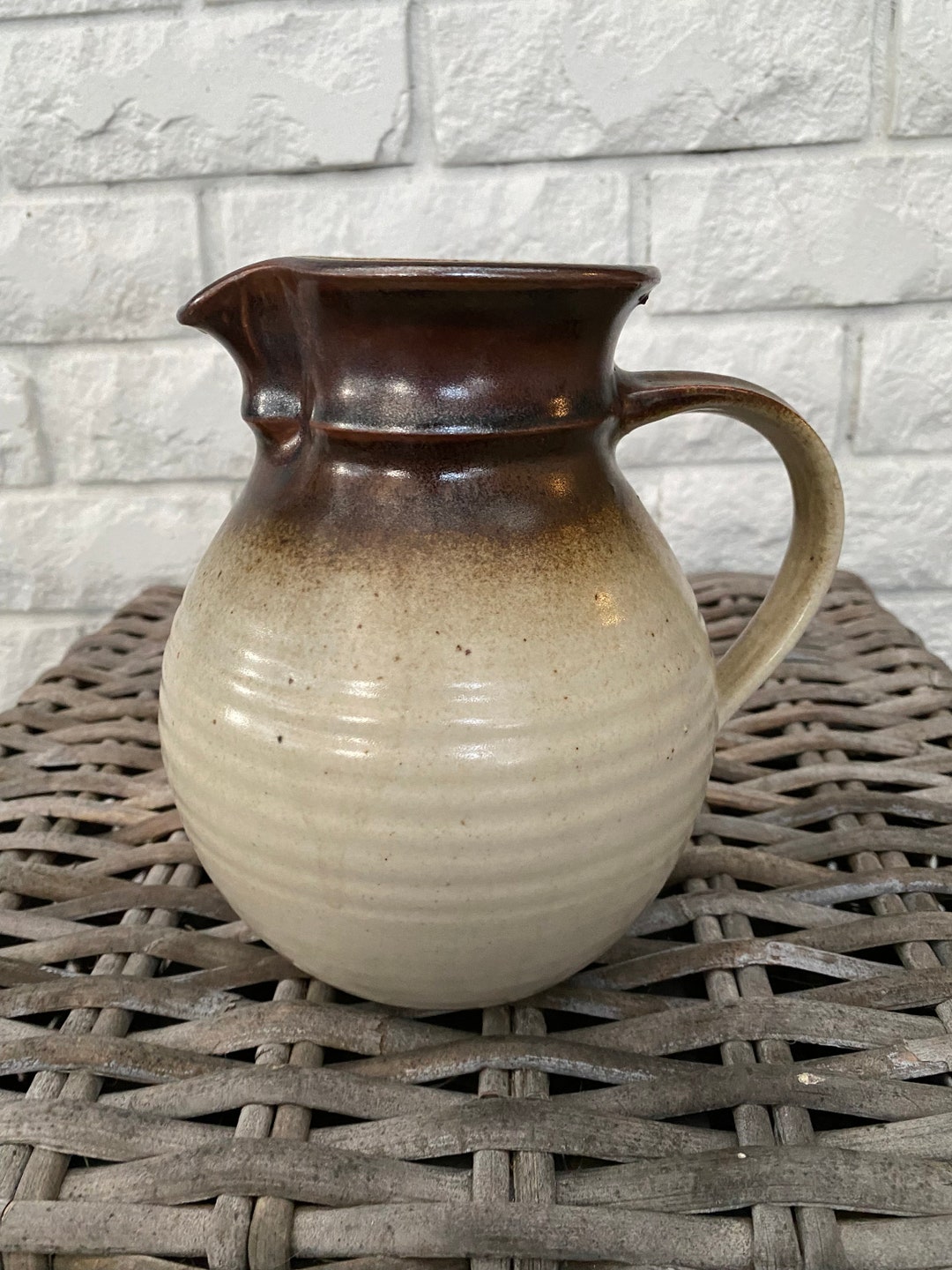 Handmade Earthenware Jug | Vintage Two-tone Stoneware | 1.5L Capacity ...