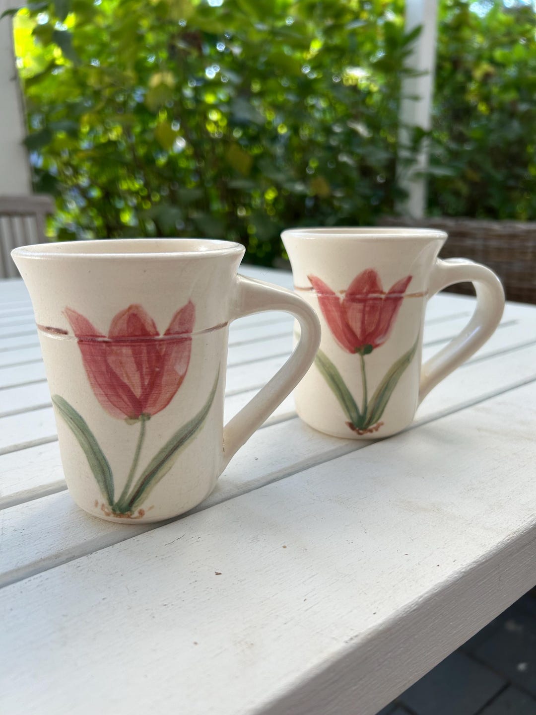 Hand-painted Ceramic Mugs | Pink Tulip | Floral Pottery | Set of 2 ...