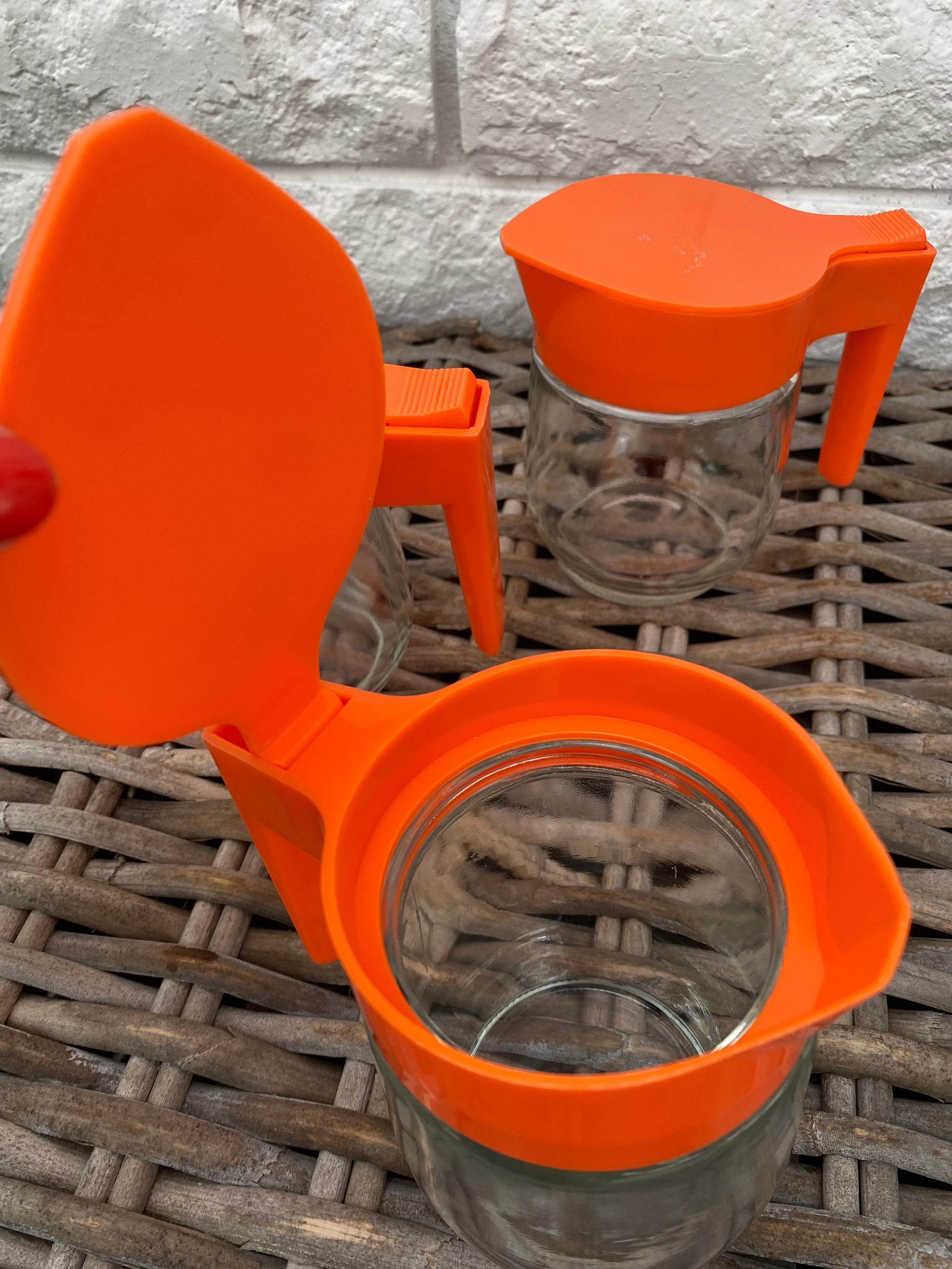 1980s GEMCO Dispenser Set Vintage Creamer, Sugar, Syrup Jars Orange ...