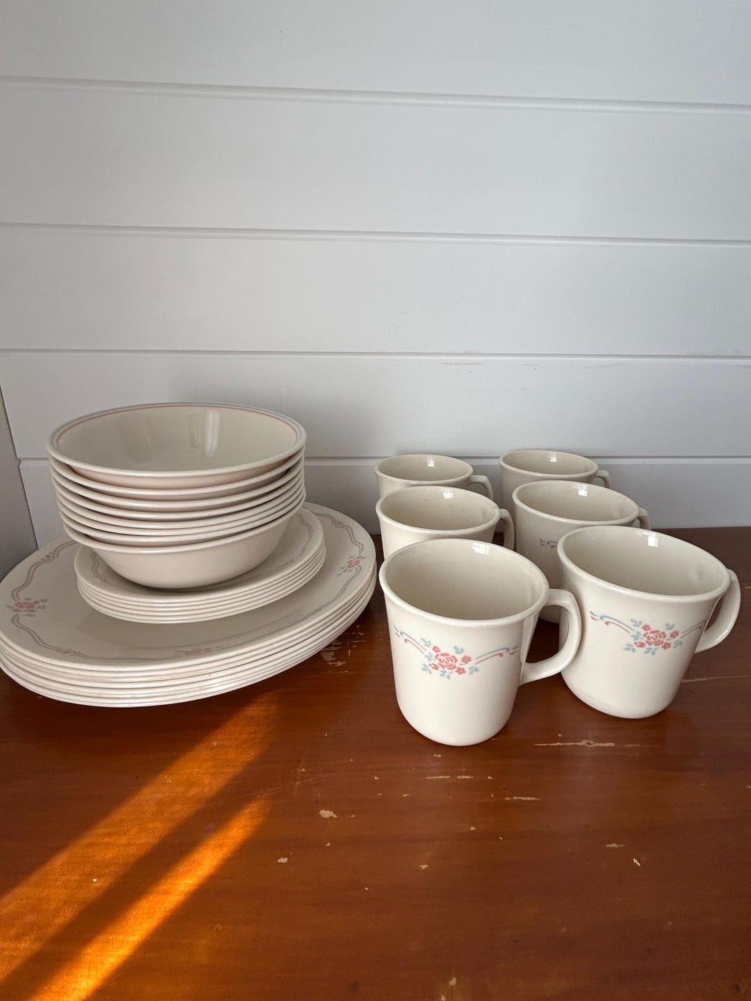 Corelle English Breakfast 24 Piece Dinner Set | Pink Rose Pattern ...