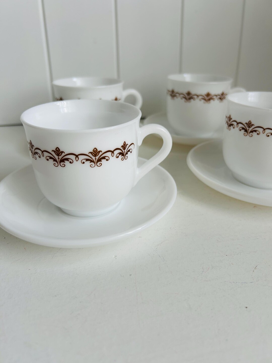 Arcopal Brown Scroll Cups | Milk Glass Set of 4 - Etsy