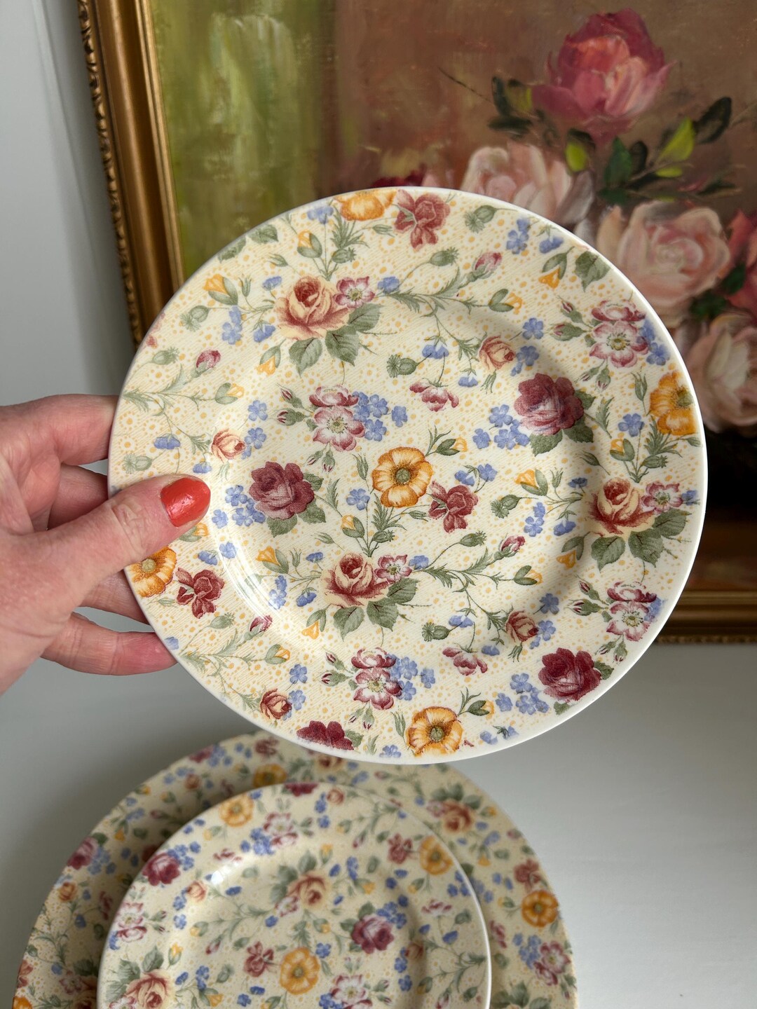 Churchill Rose Chintz | Appetiser Plates or Small Side Plates | Made in ...