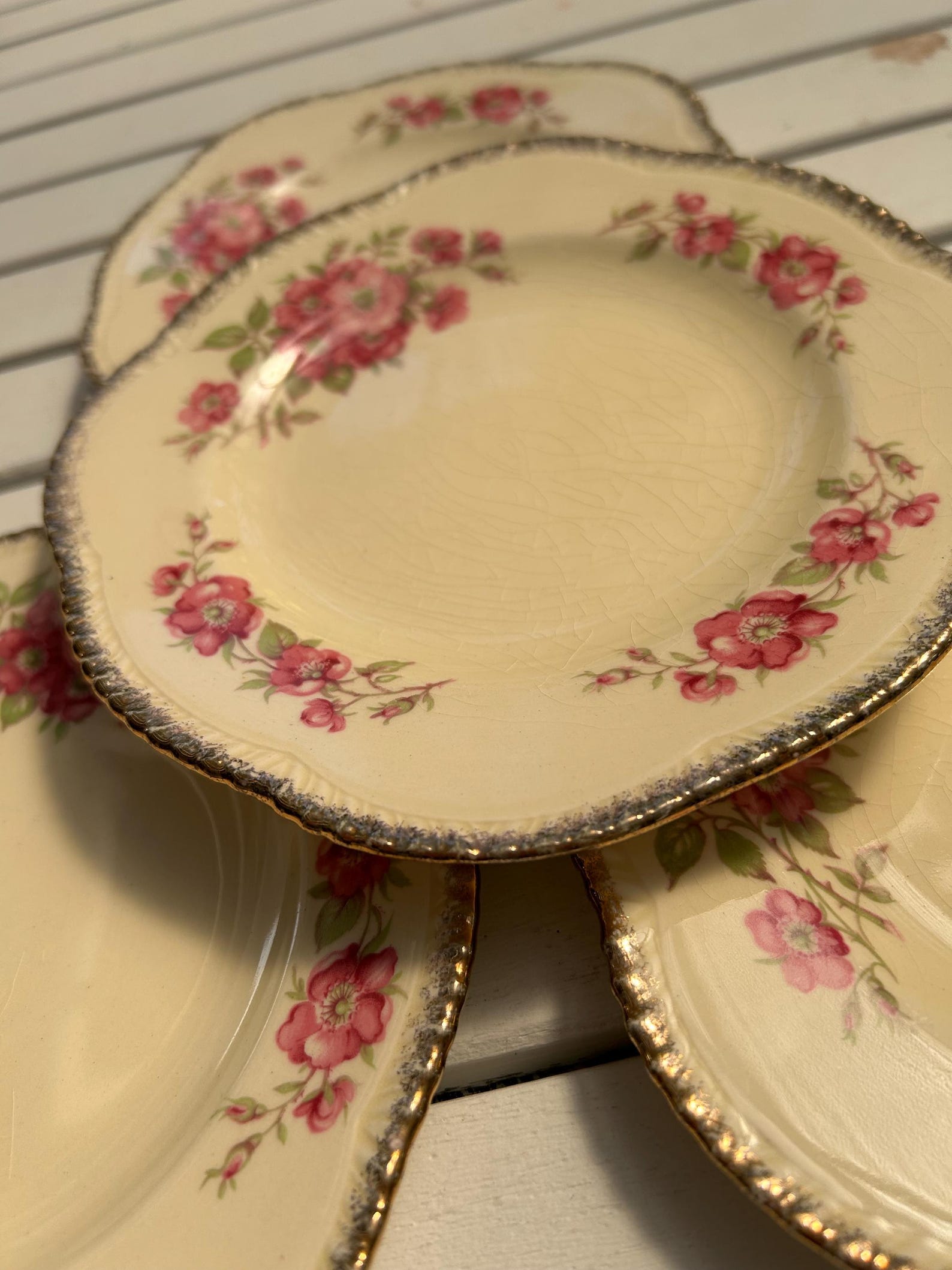 Woods Ivory Ware Inglaterra / Juego de bandeja, 4 platos de postre, 3 ...