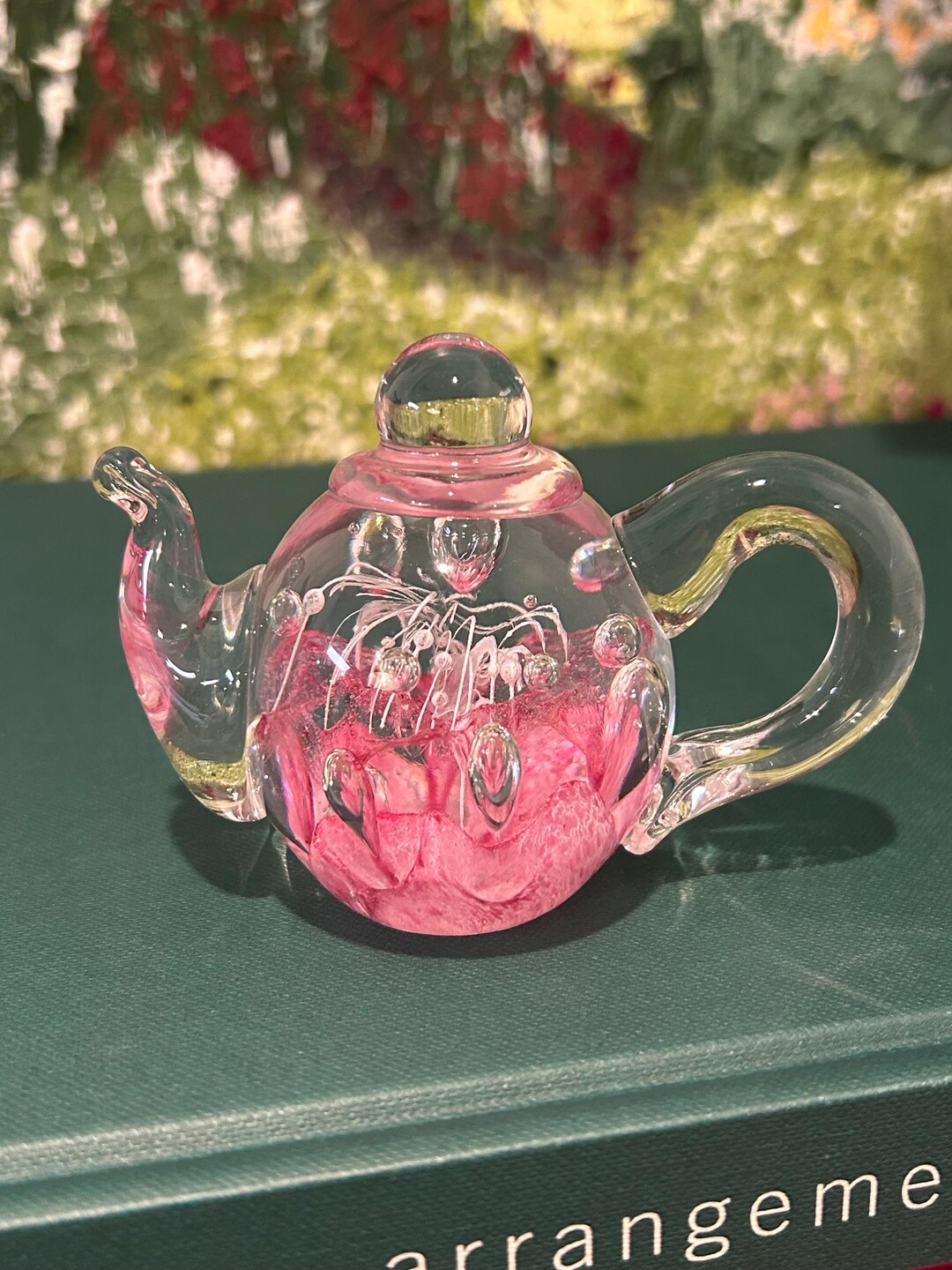 Abstract Art Glass Teapot Paperweight | Pink & Clear Handblown Design ...
