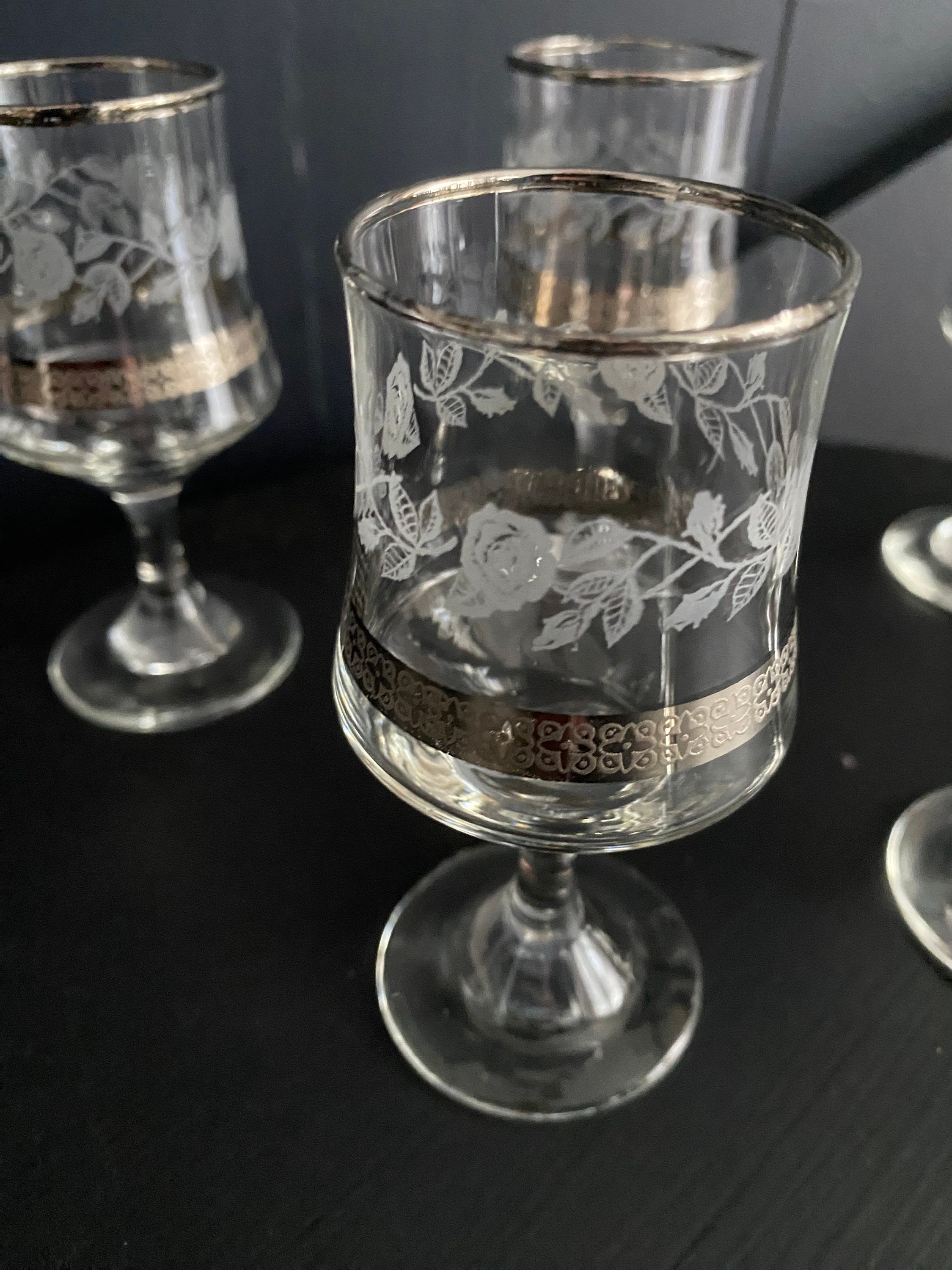 1980s Dema Silver Rose Wine Glasses Set of 6 Vintage Chesterfield ...