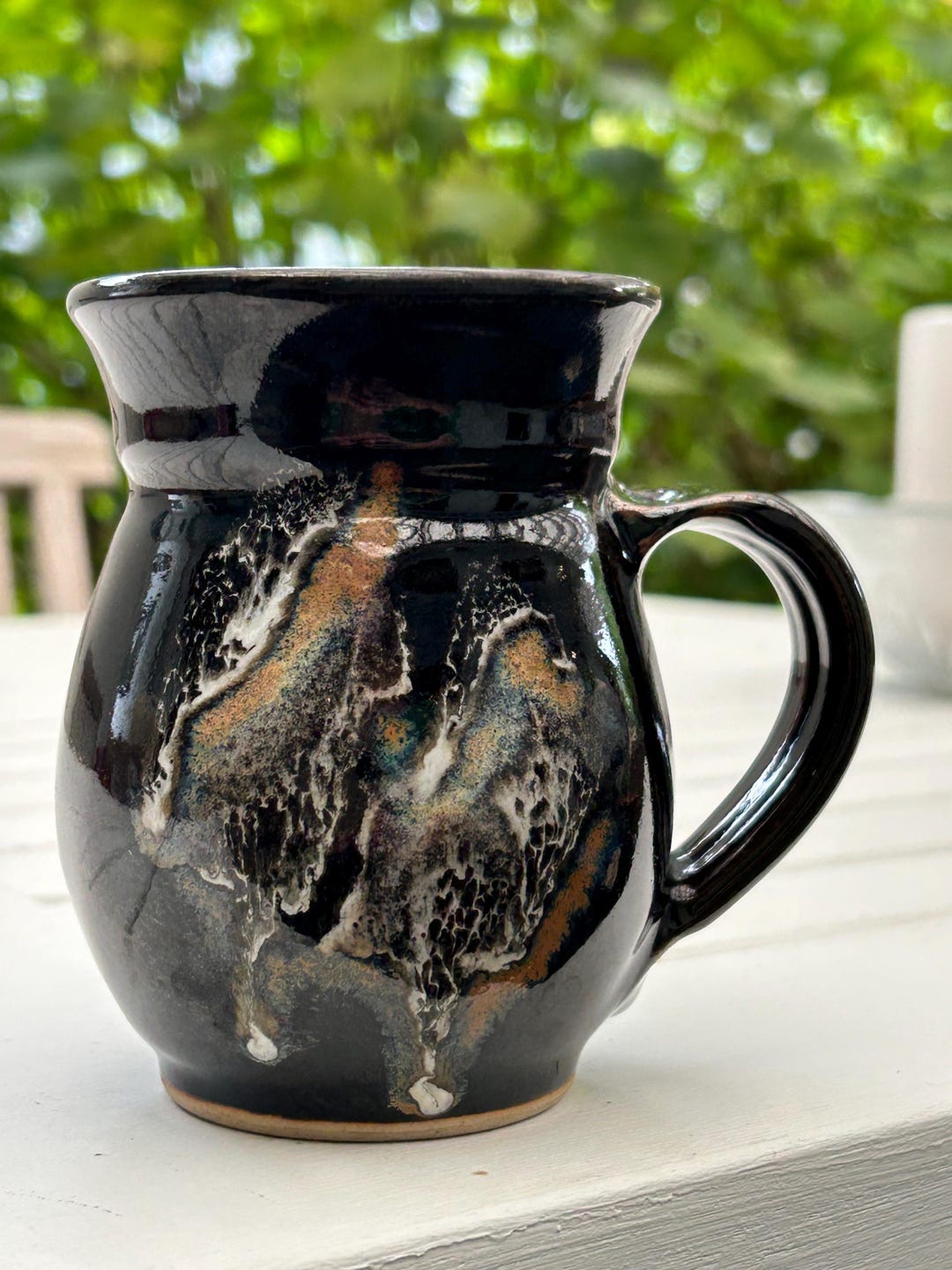 Handcrafted Artisan Pottery Mug Black Glossy Glaze With Marbled ...