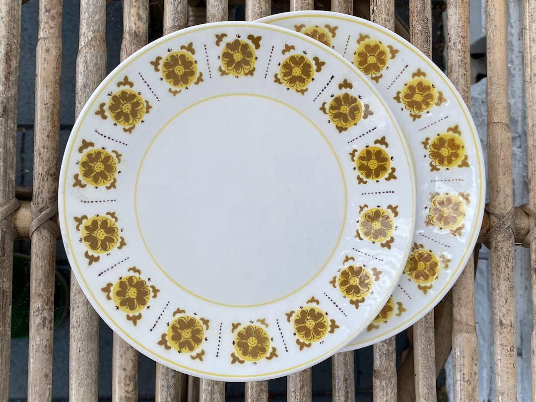 1960s Mikasa Focus Shape 2026-KI Yellow Brown Floral Salad Plates Set ...