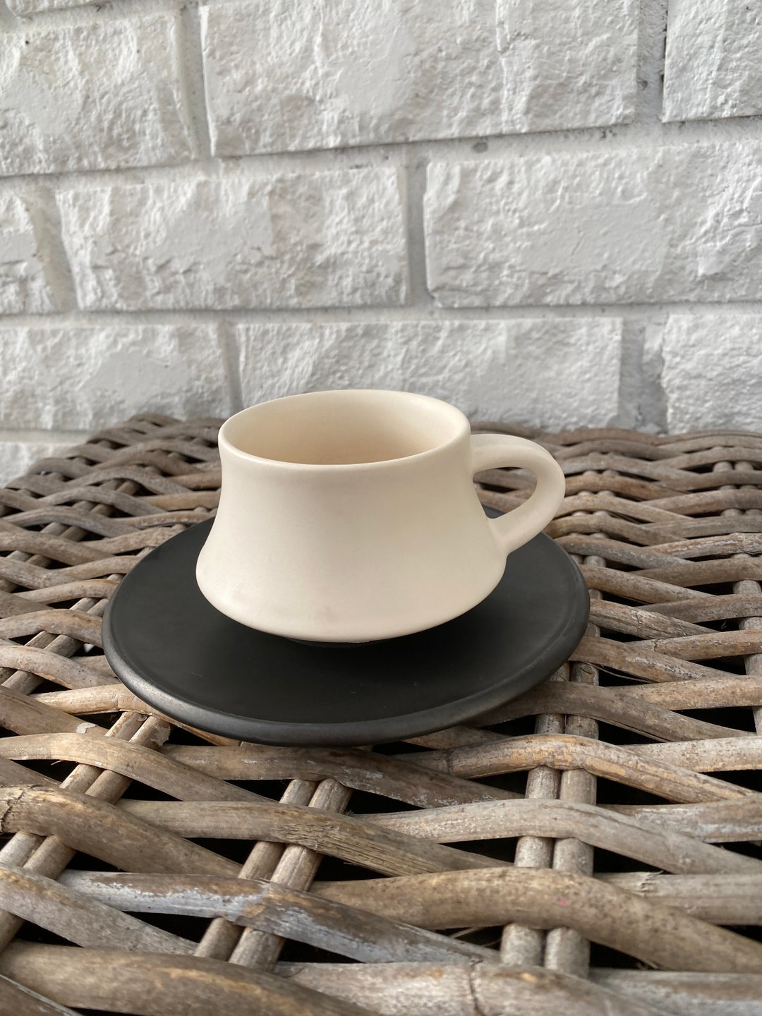 Elegant Tapered Coffee Cup & Black Saucer | Cream Vintage Design ...