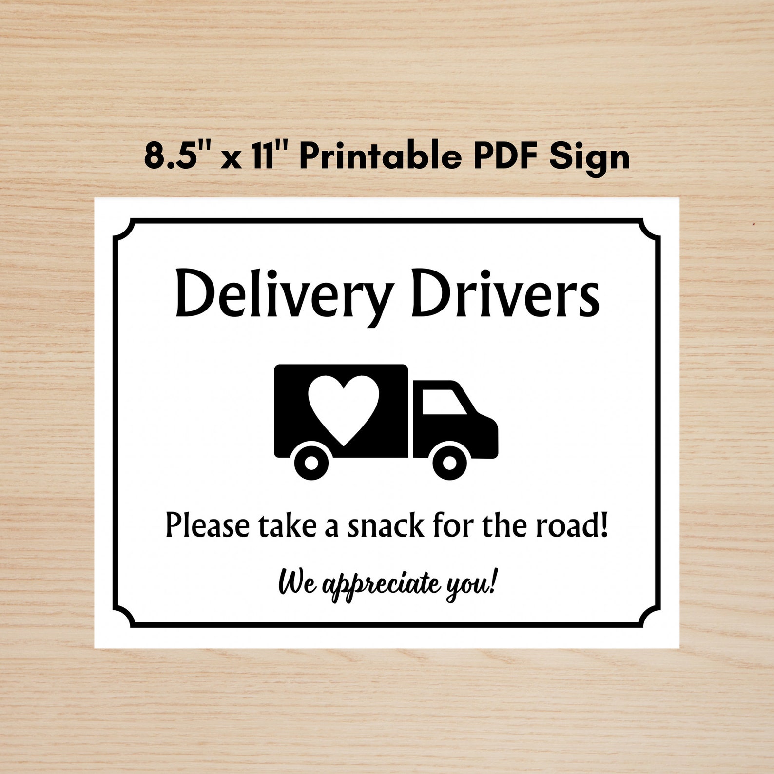 Delivery Driver Snack Sign: Thank You Porch Sign (PDF Printable ...