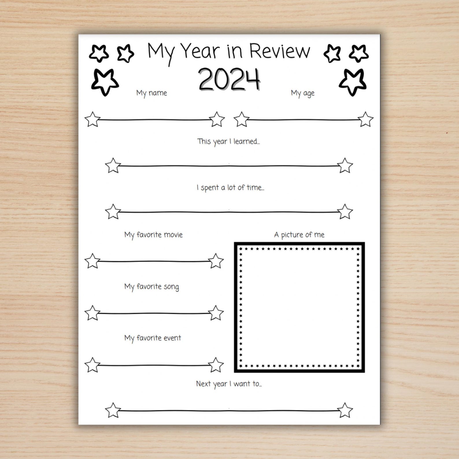 2024 Year in Review Printable, New Year's Eve Printable for Kids, NYE Reflection Activity ...