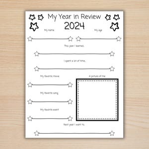 2024 Year in Review Printable, New Year's Eve Printable for Kids, NYE ...