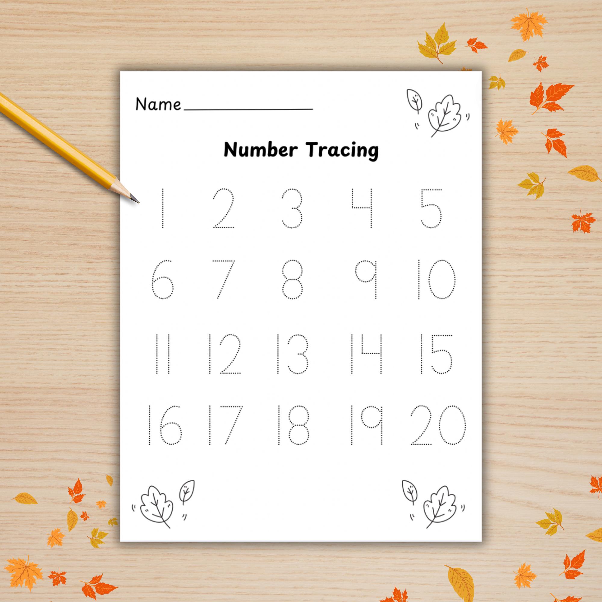 Fall-themed Number Tracing Worksheet (1-20) - Etsy