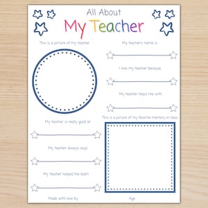 All About My Teacher Printable: End of Year Gift (PDF Printable ...