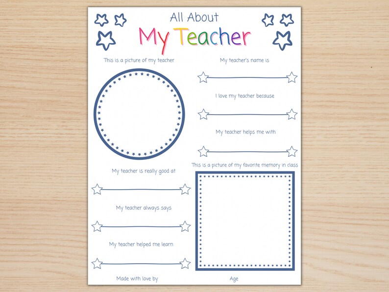 All About My Teacher Printable: End of Year Gift (PDF Printable ...