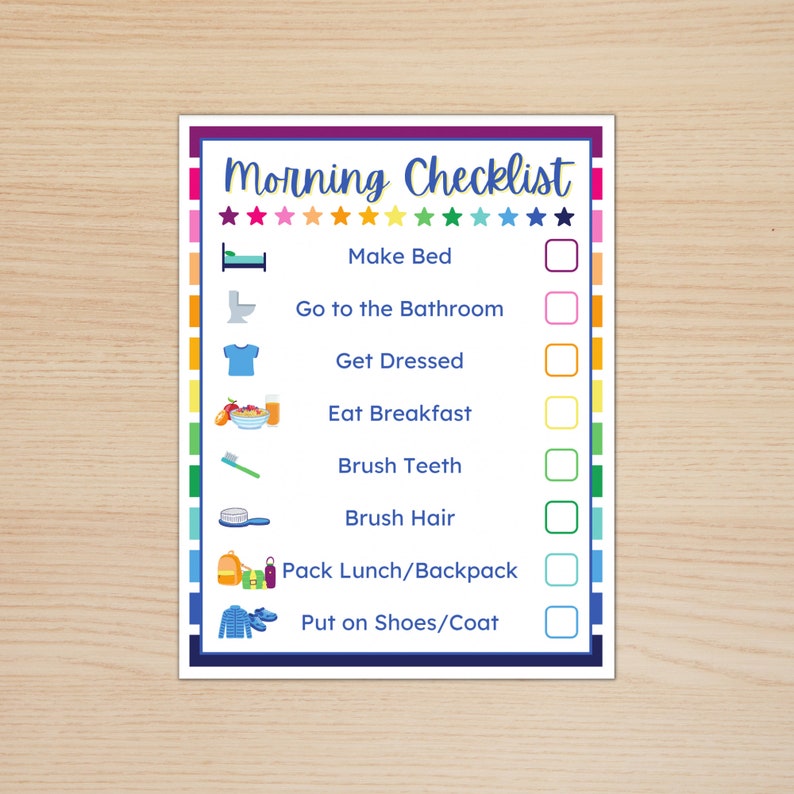 Morning Checklist for Kids Printable, Visual Schedule for Kids, Daily ...