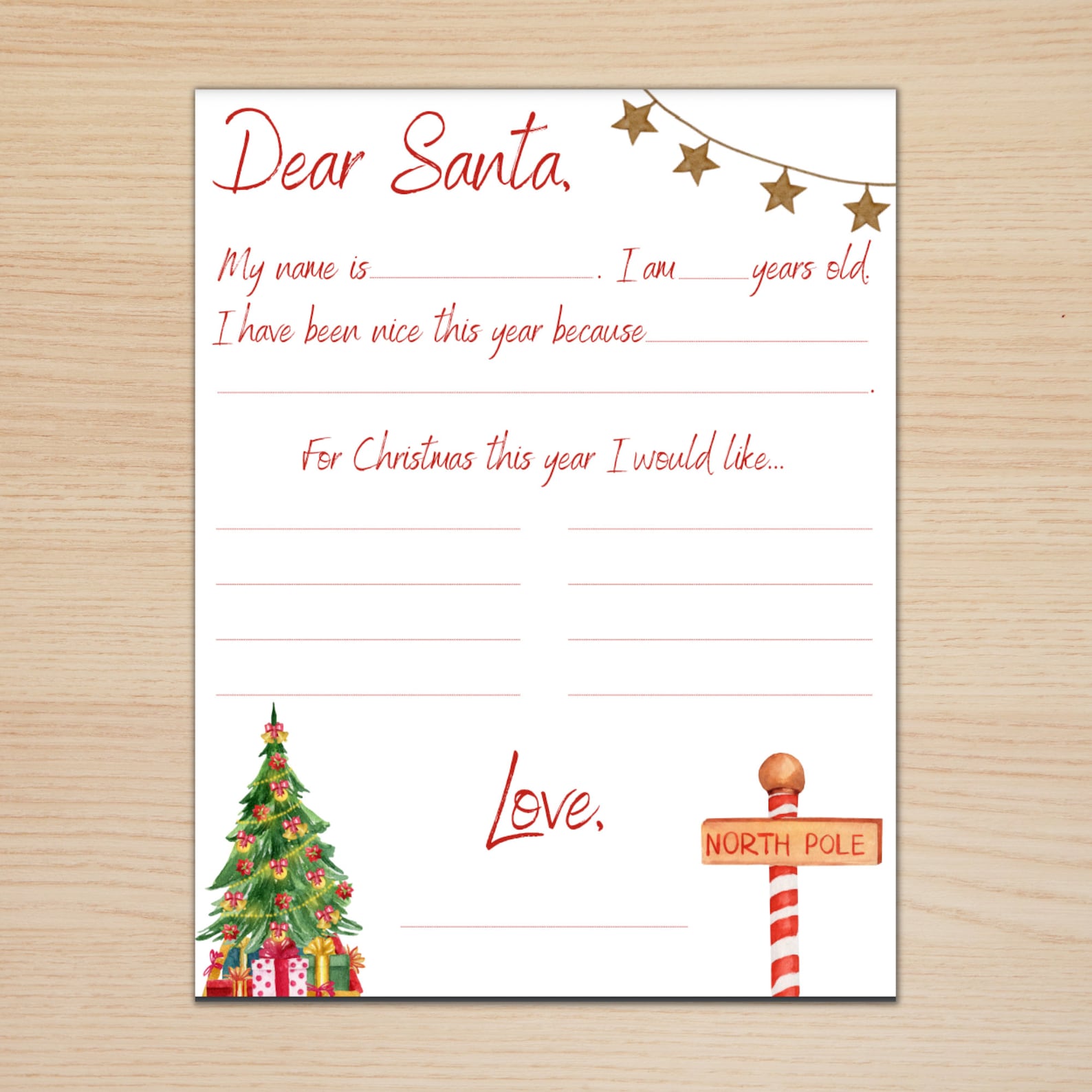 Letter to Santa Printable, Dear Santa Note, Christmas Wish List for ...