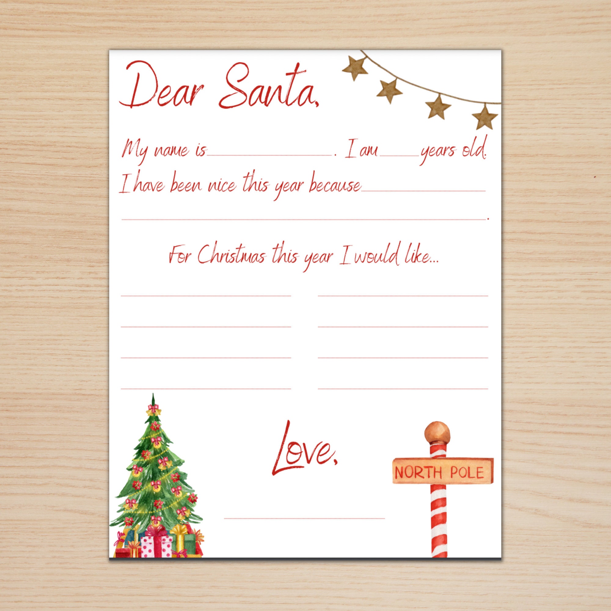 Letter to Santa Printable, Dear Santa Note, Christmas Wish List for ...