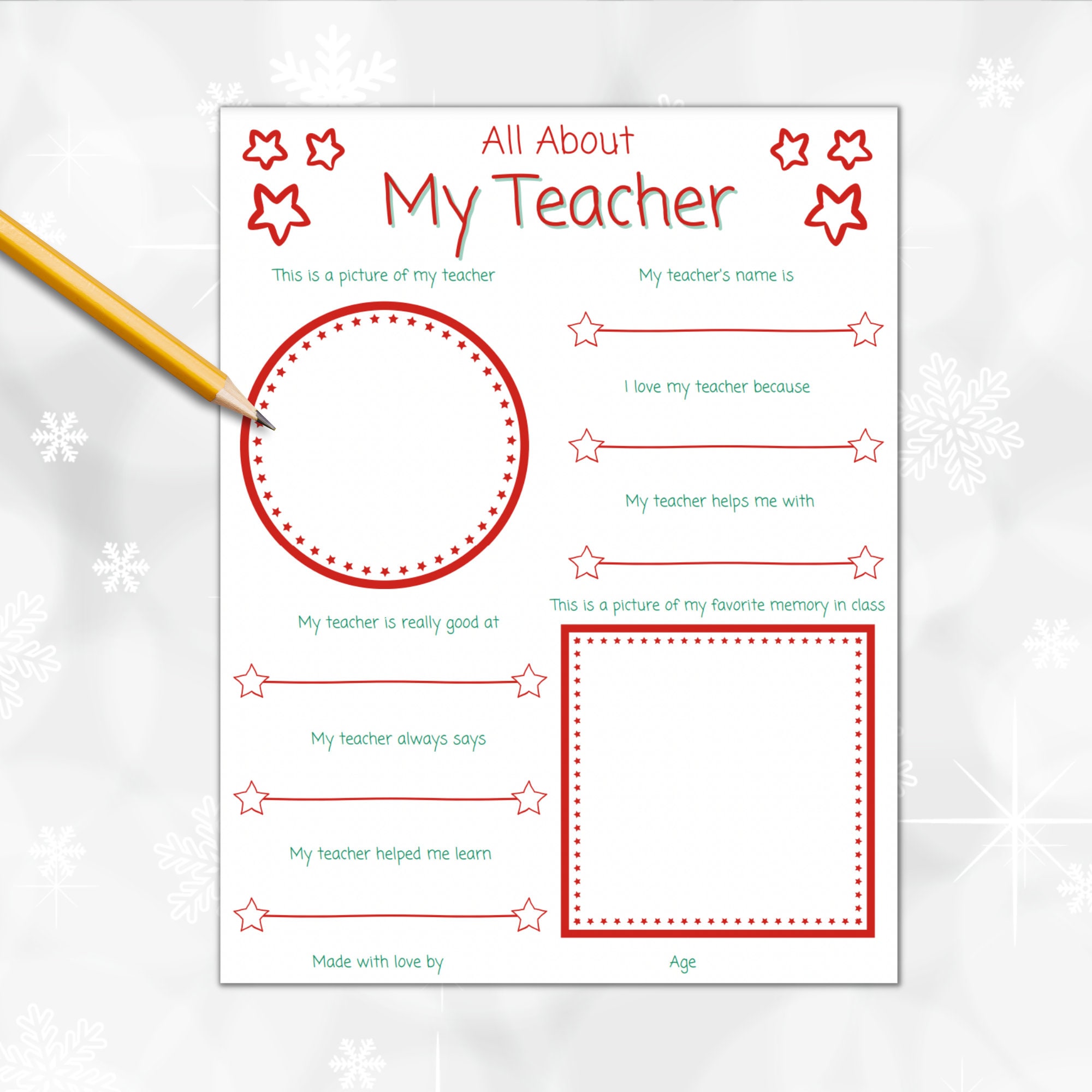 Teacher Appreciation Printable: All About My Teacher Questionnaire (PDF ...