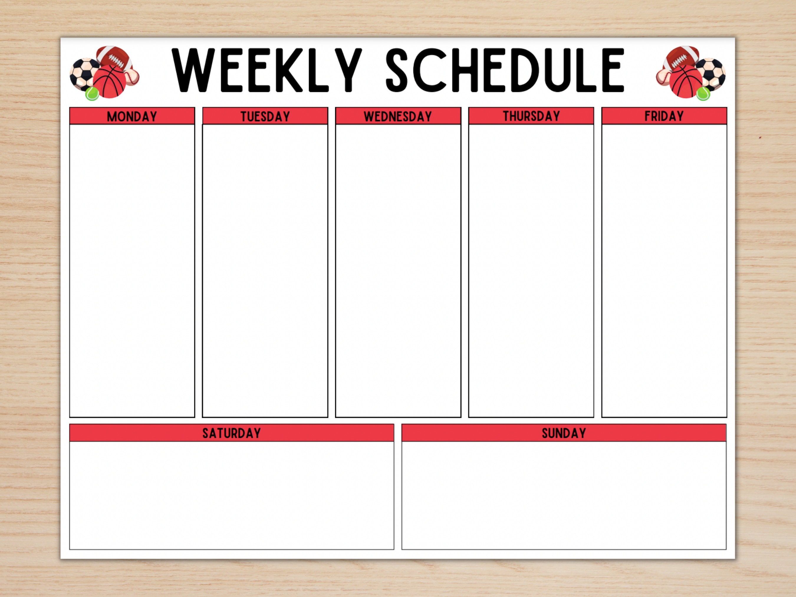 Sports Themed Weekly Schedule Printable Daily Schedule for - Etsy