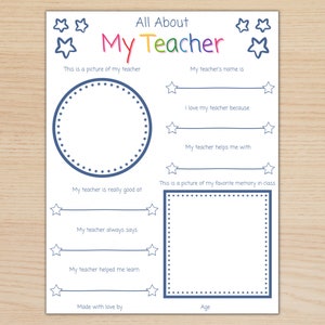 All About My Teacher Printable: End of Year Gift (PDF Printable ...