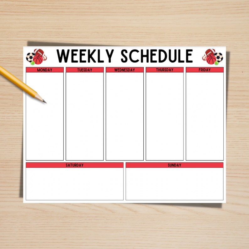 Sports Themed Weekly Schedule, Printable Daily Schedule for Kids, Week ...