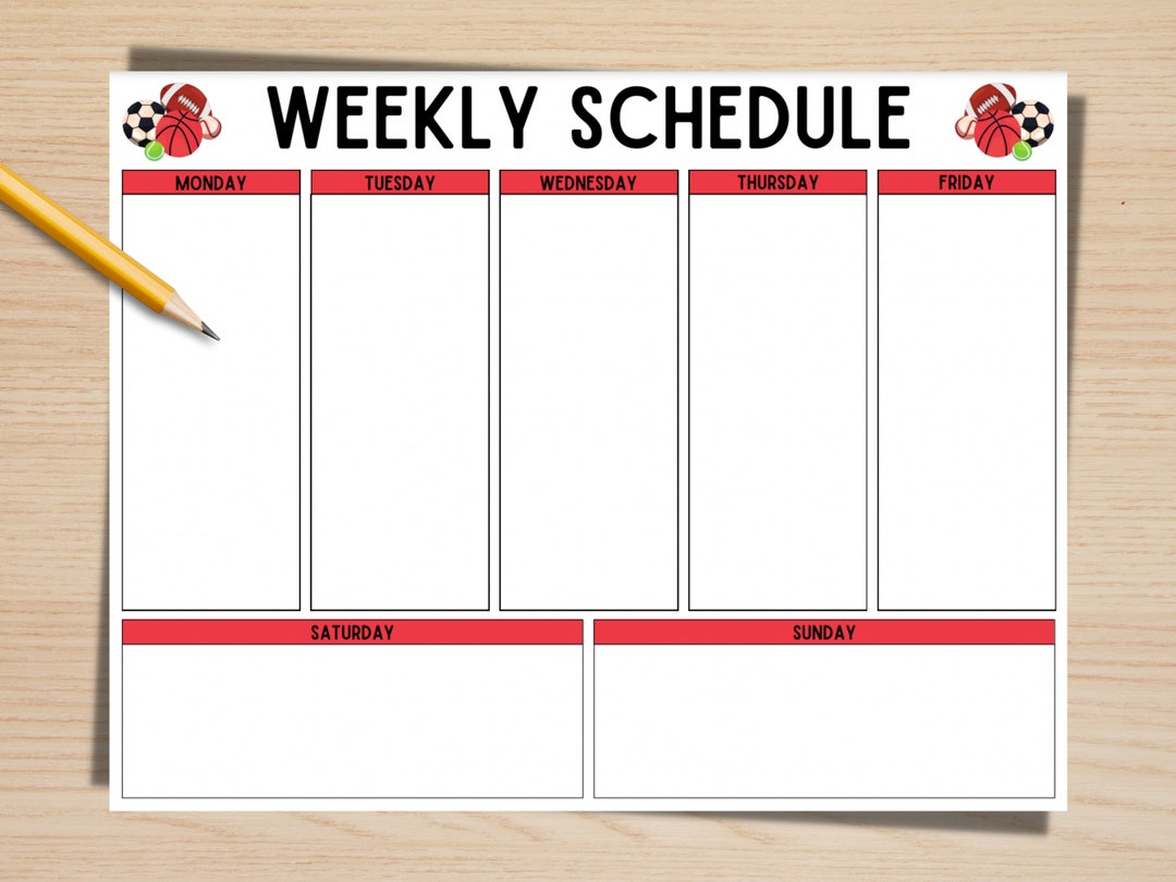 Sports Themed Weekly Schedule Printable Daily Schedule for - Etsy