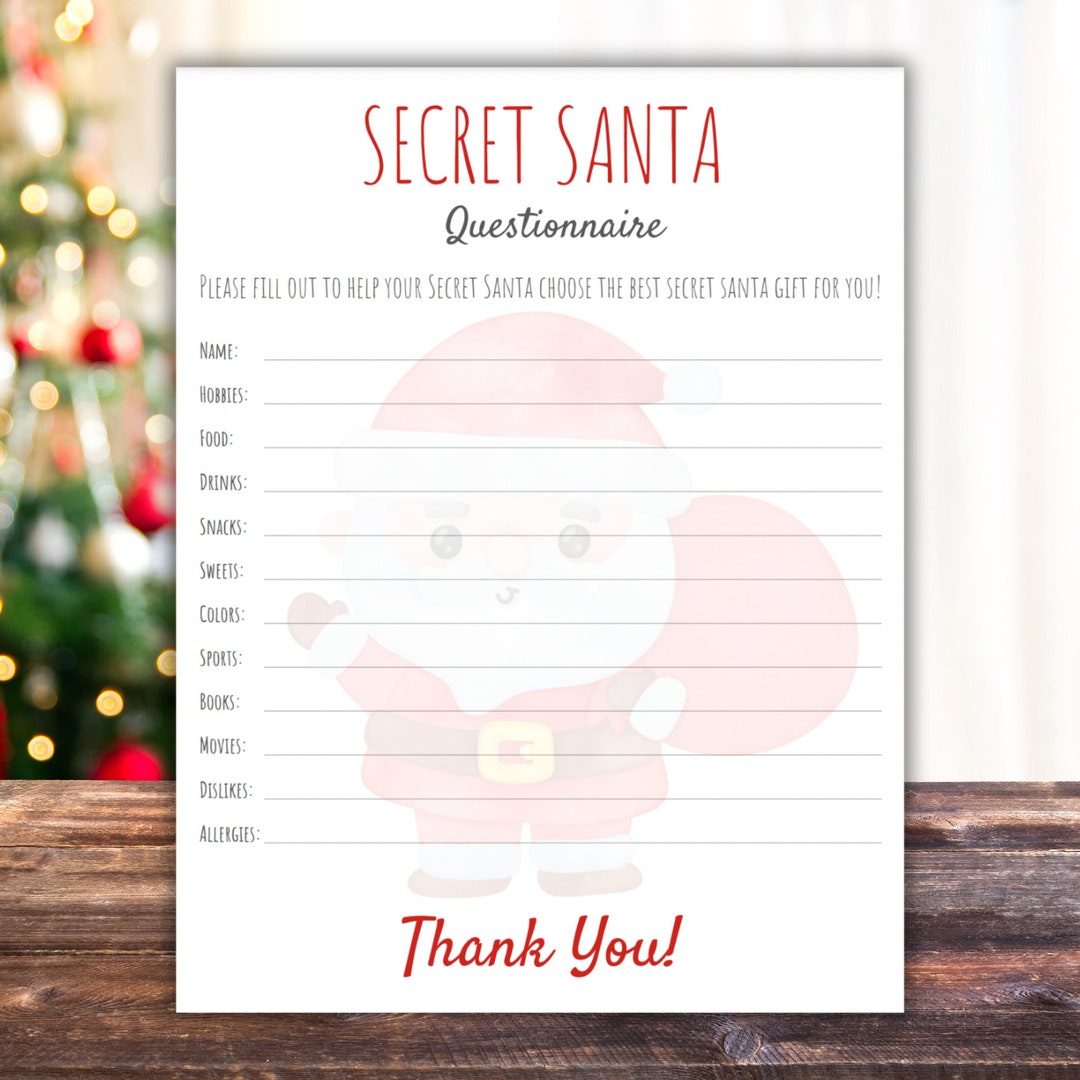Secret Santa Questionnaire Printable Form, Secret Santa Gift Exchange ...