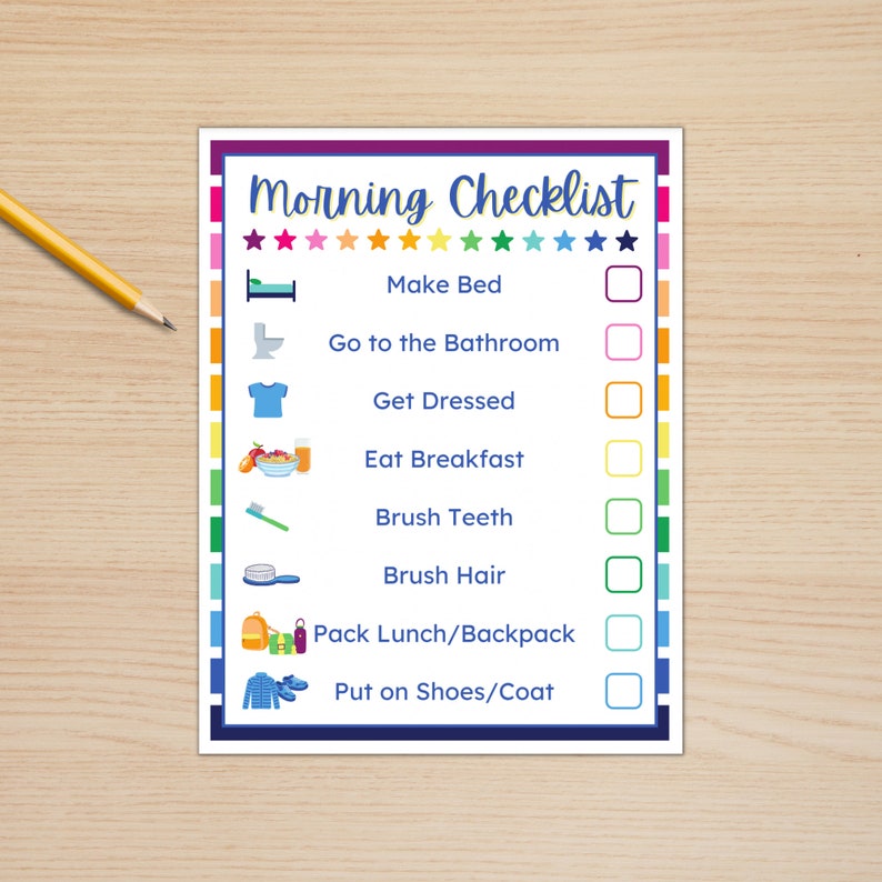 Morning Checklist for Kids Printable, Visual Schedule for Kids, Daily ...