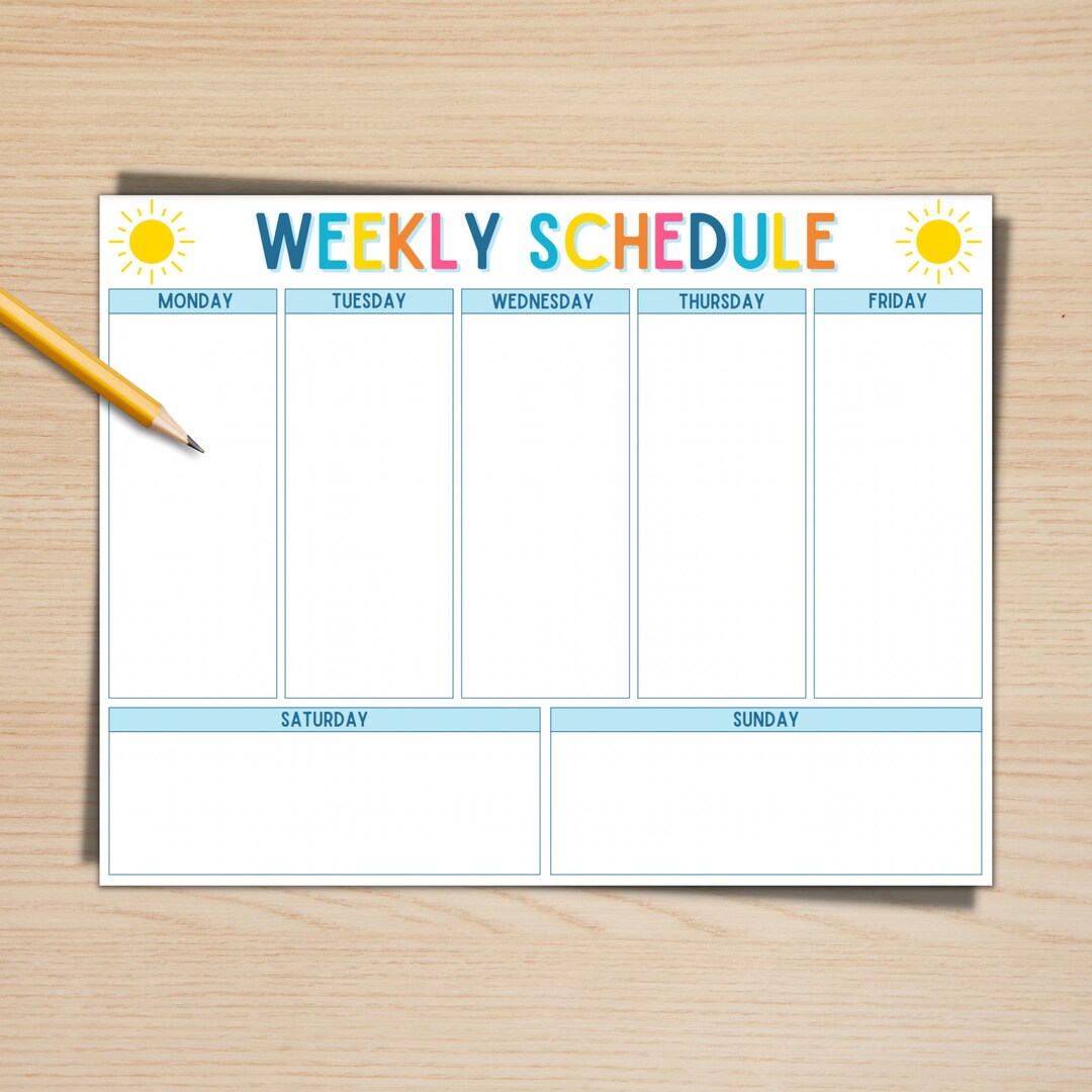 Printable Weekly Schedule, Week at a Glance for Kids, Activity Planner ...
