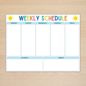 Printable Weekly Schedule, Week at a Glance for Kids, Activity Planner ...