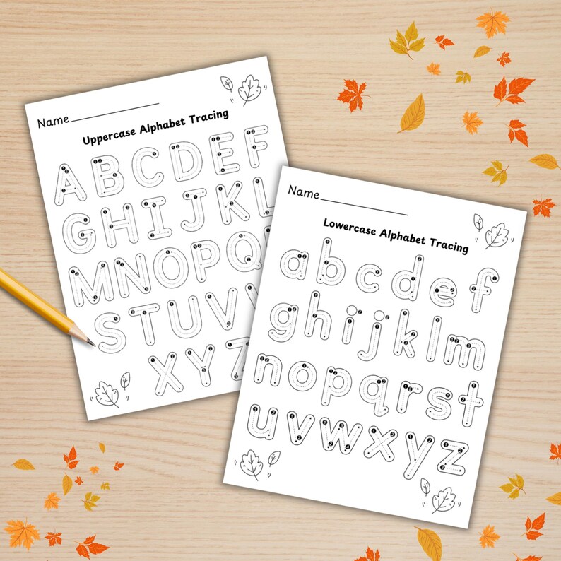 Fall-themed Alphabet Tracing Worksheets - Uppercase & Lowercase Letters ...