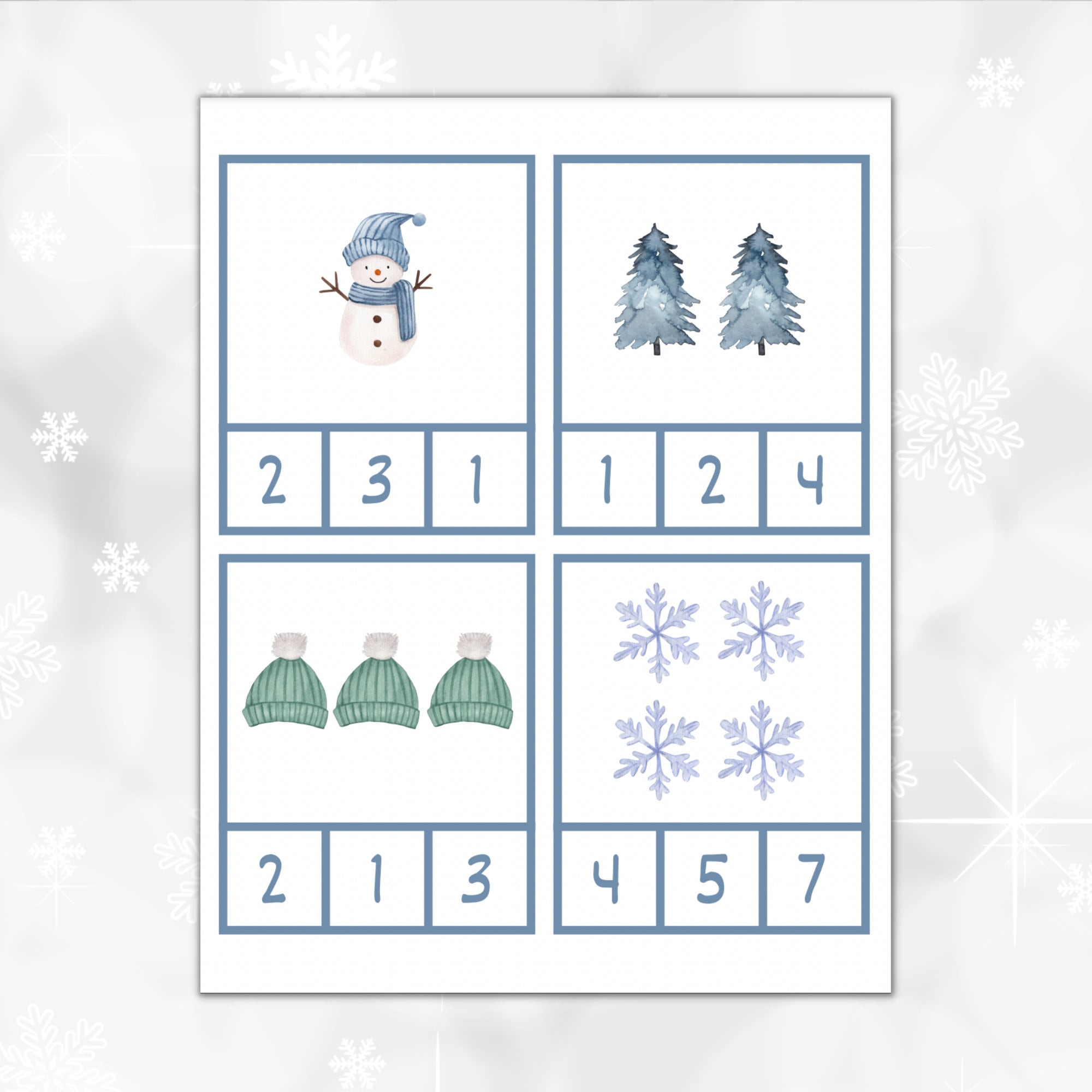 Winter Count and Clip Printable Cards, 1-20 Counting Activity, Winter ...