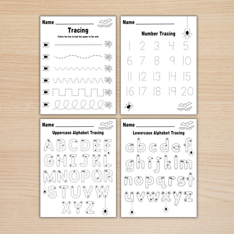 Halloween Tracing Printables, Spider and Bat Worksheets for Preschool ...