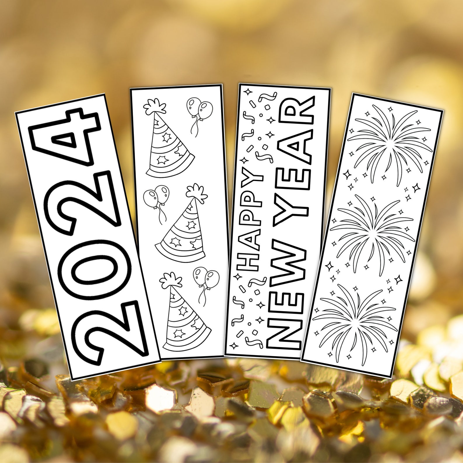 Happy New Year Printable Bookmarks, New Year's Eve Coloring Printable ...