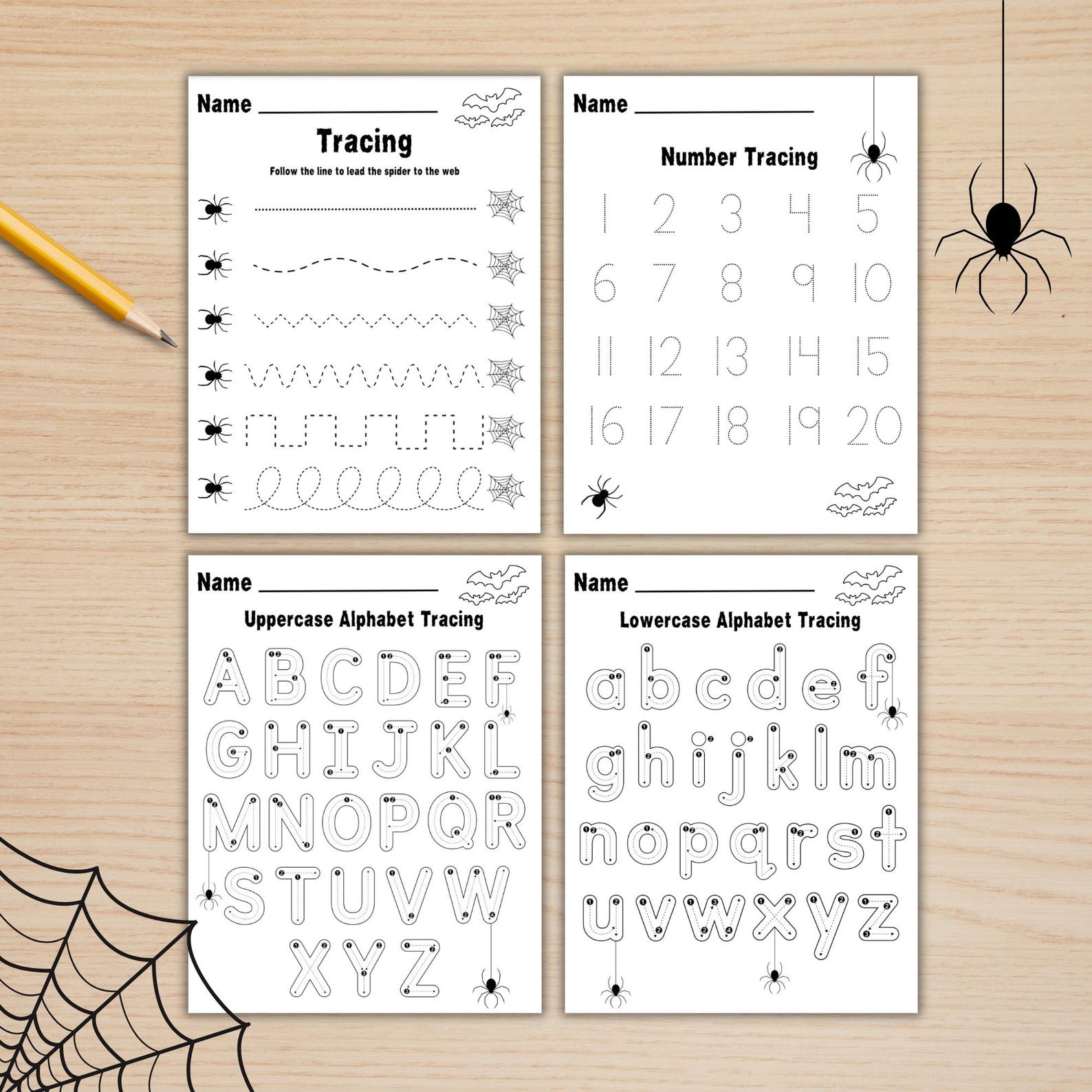 Halloween Tracing Printables, Spider and Bat Worksheets for Preschool ...