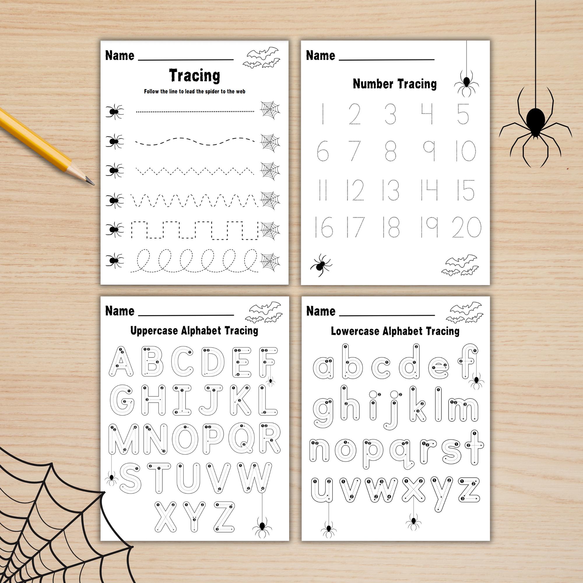 Halloween Tracing Worksheets: Spider & Bat Theme (PDF Printable ...