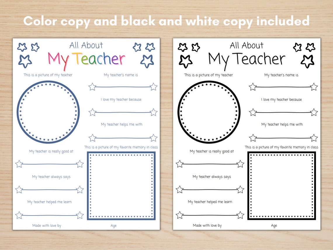 All About My Teacher Printable: End of Year Gift (PDF Printable ...