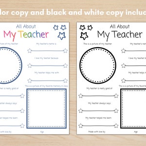 All About My Teacher Printable: End of Year Gift (PDF Printable ...