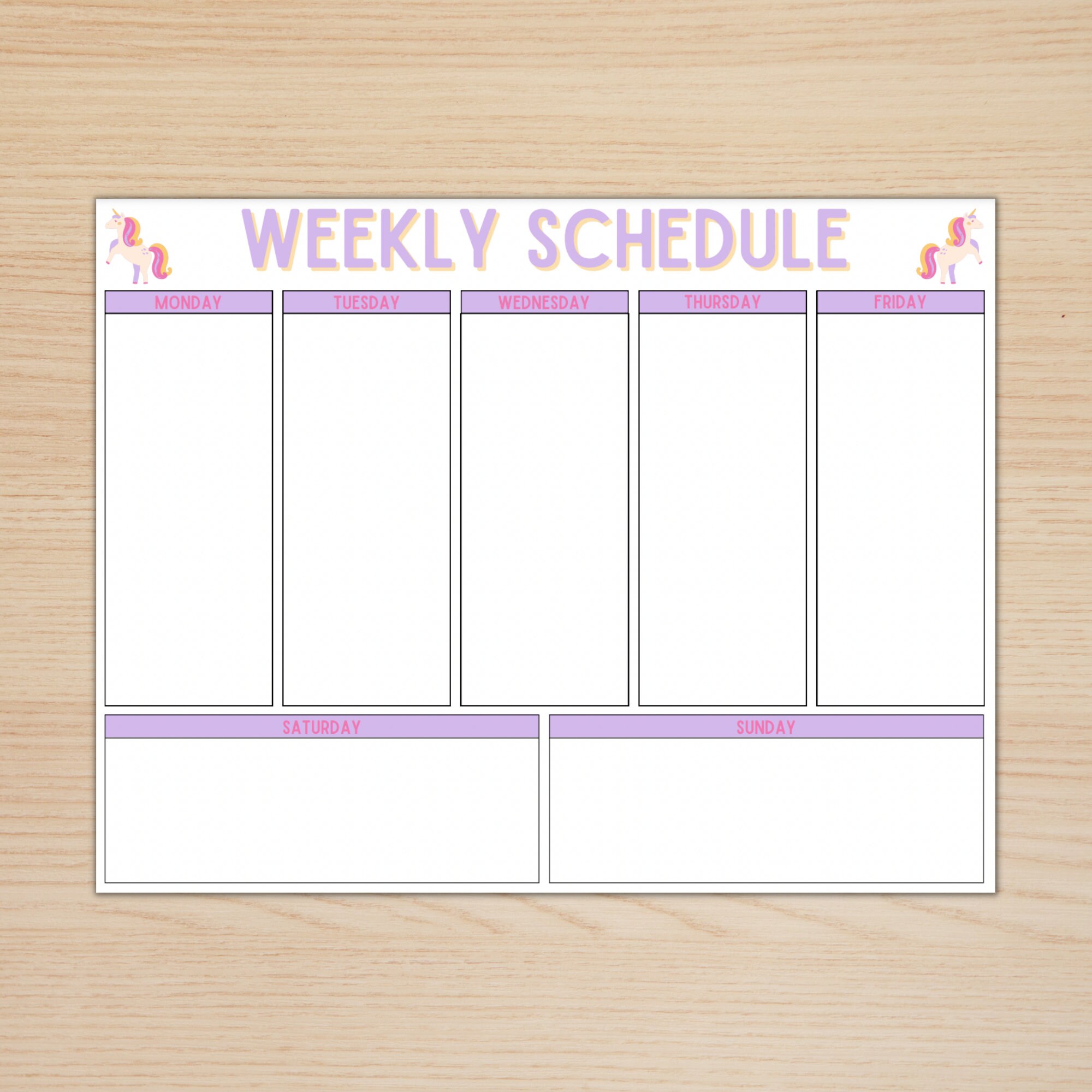 Unicorn Themed Weekly Schedule, Printable Daily Schedule for Kids, Week ...