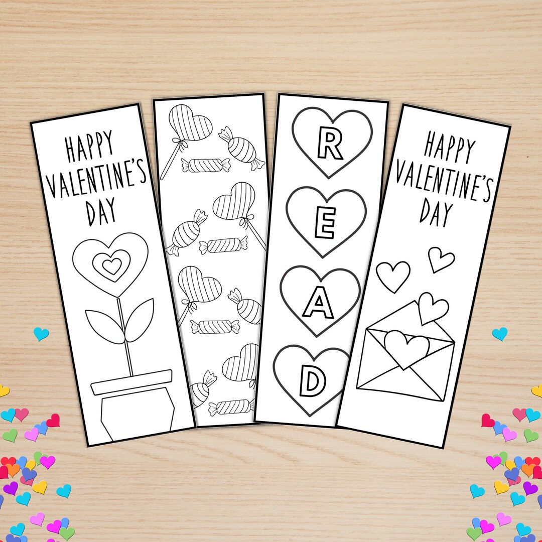 Valentine's Day Printable Bookmarks, Color Your Own Valentine Bookmark ...