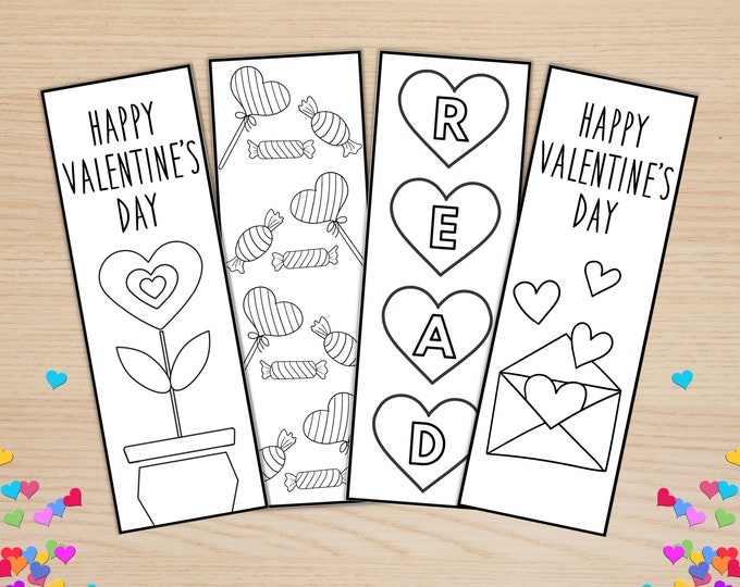 Valentine's Day Printable Bookmarks, Color Your Own Valentine Bookmark ...