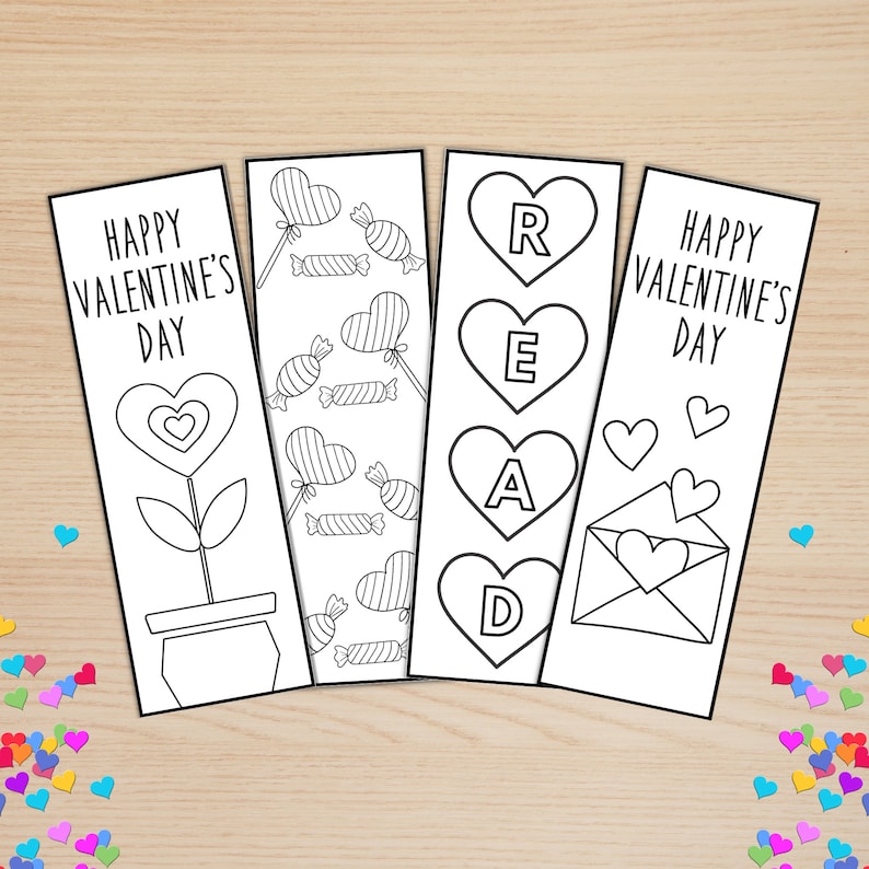 Valentine's Day Printable Bookmarks, Color Your Own Valentine Bookmark ...